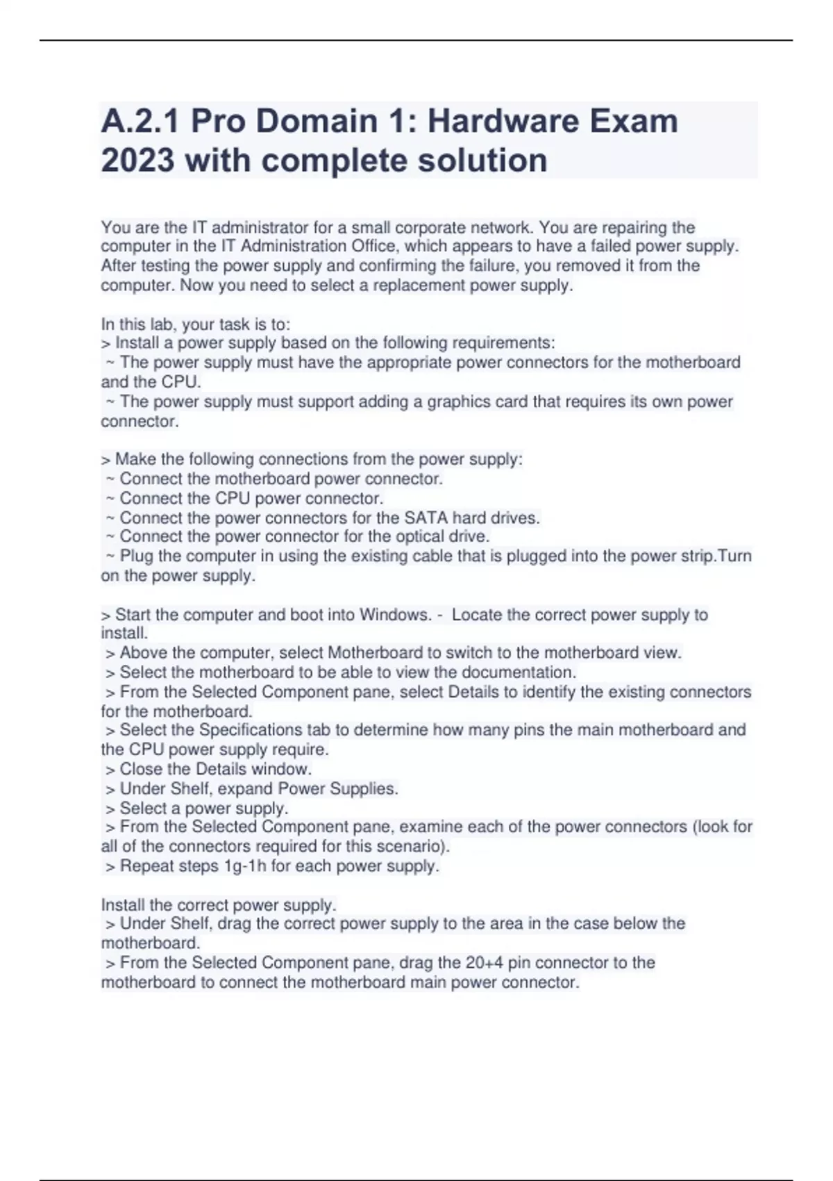 A.2.1 Pro Domain 1: Hardware Exam 2023 with complete solution - Pro ...