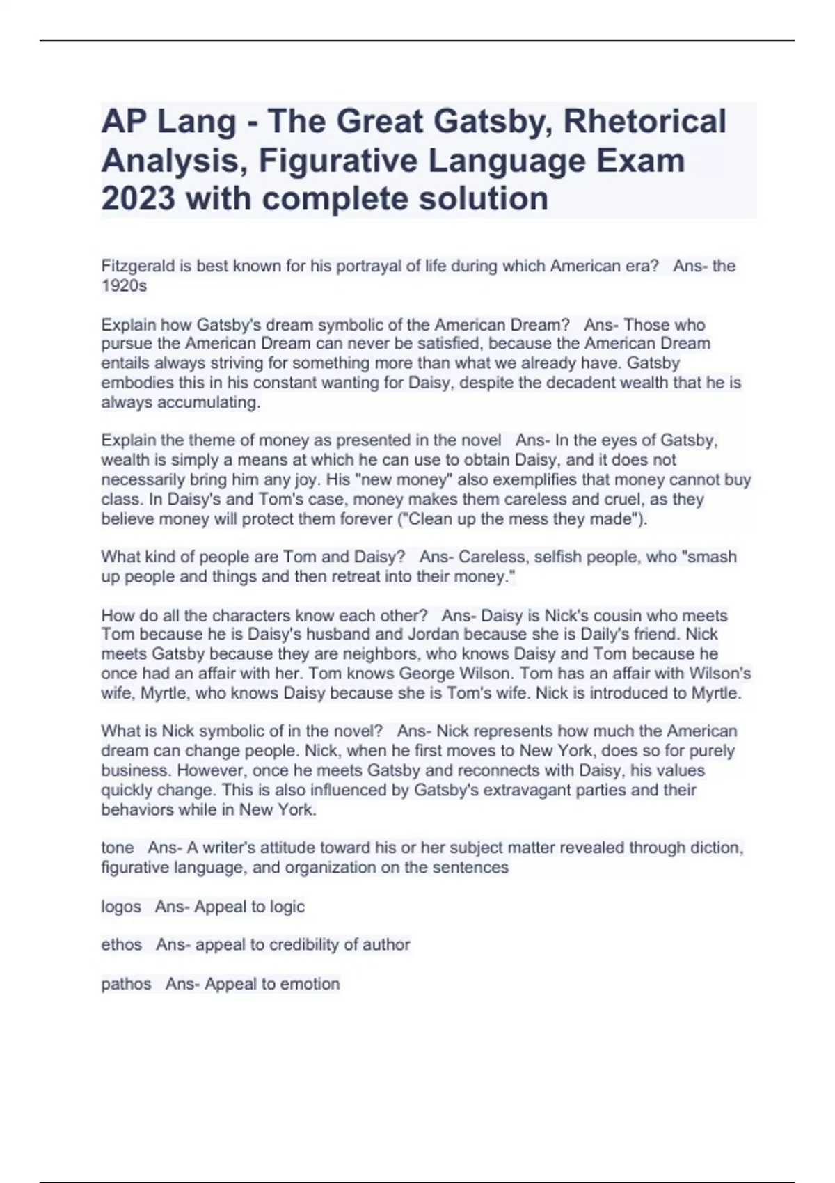 AP Lang - The Great Gatsby, Rhetorical Analysis, Figurative Language ...