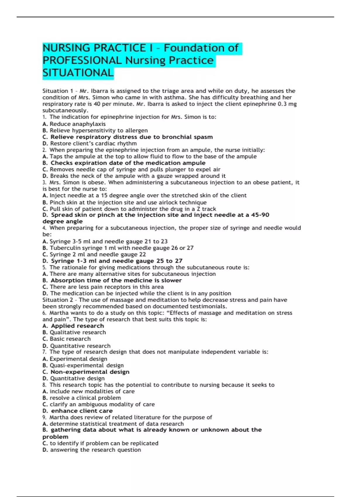 NURSING PRACTICE I-Foundation ofPROFESSIONAL Nursing ...