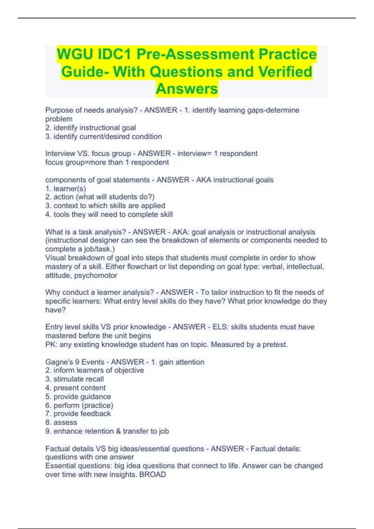 WGU IDC1 Pre-Assessment Practice Guide- With Questions and Verified ...