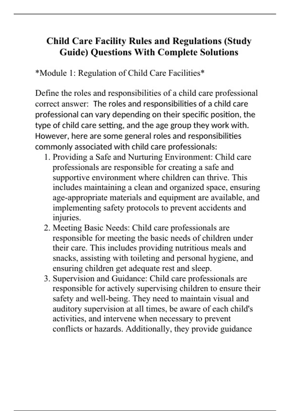 Child Care Facility Rules and Regulations (Study Guide) Questions With ...