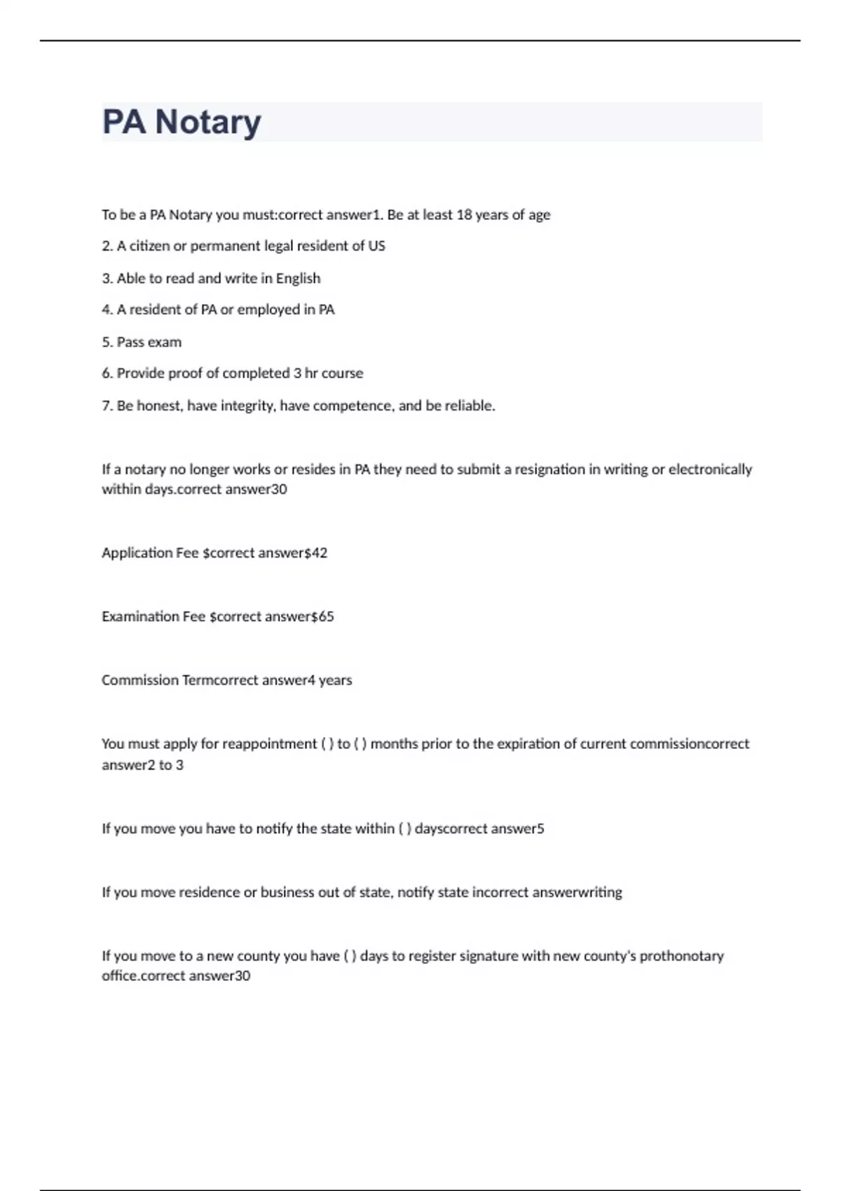PA Notary exam 2023 with complete solutions - PA NOTARY - Stuvia US