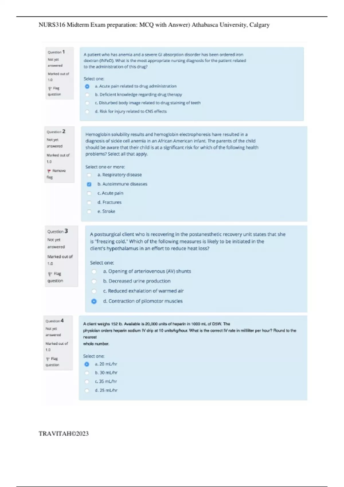 NURS 316 Midterm Exam preparation / NURS316 Midterm Exam preparation: MCQ with Answer: Athabasca ...