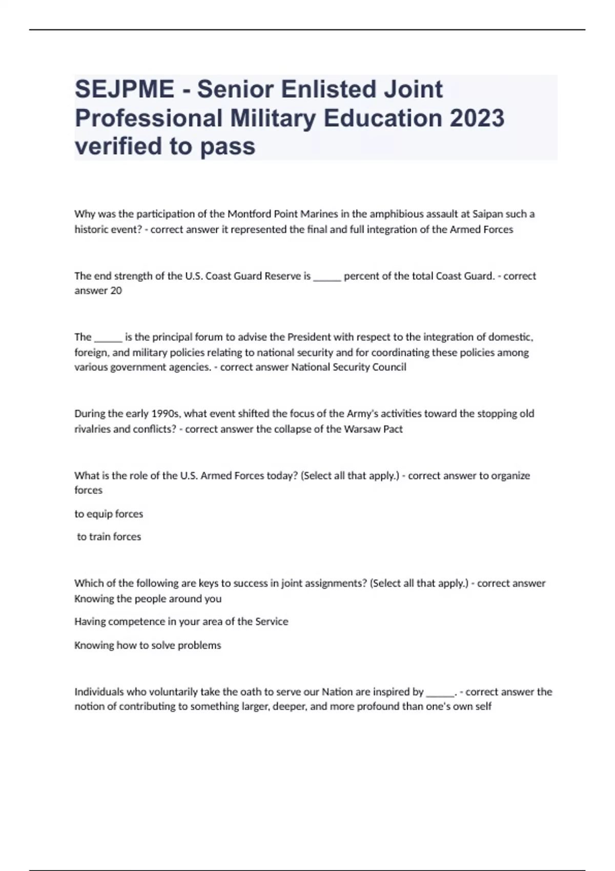 SEJPME - Senior Enlisted Joint Professional Military Education 2023 ...