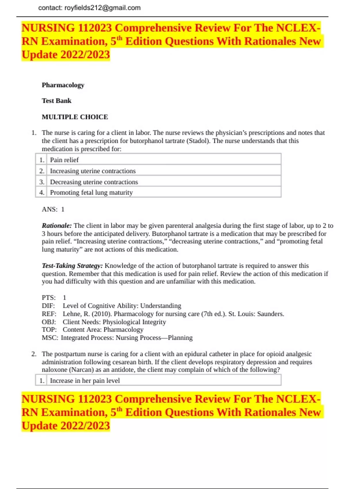 NURSING 112023 Comprehensive Review For The NCLEXRN Examination, 5th ...