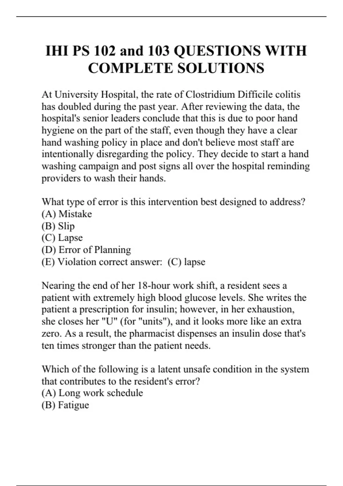 IHI PS 102 and 103 QUESTIONS WITH COMPLETE SOLUTIONS - PS 103 - Stuvia US