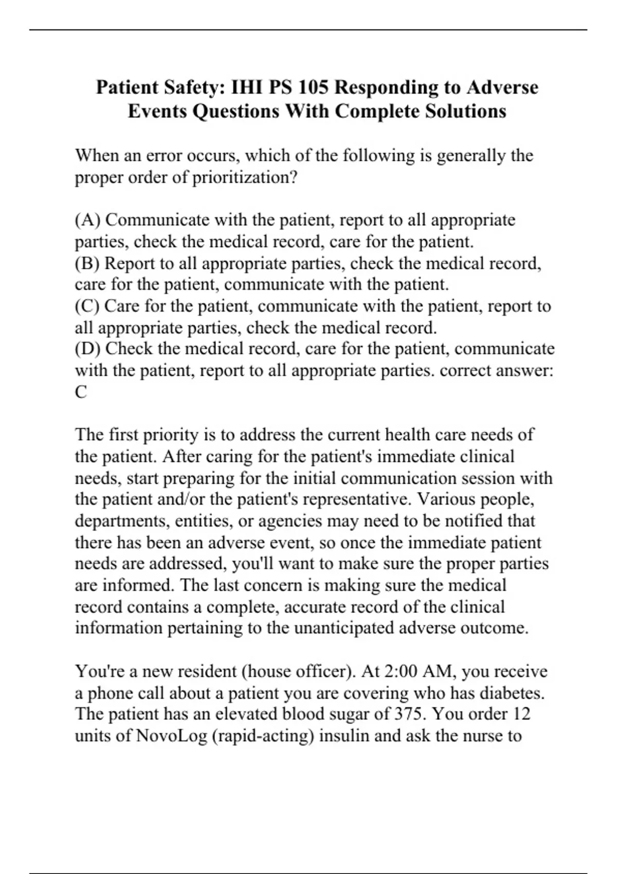Patient Safety: IHI PS 105 Responding to Adverse Events Questions With ...