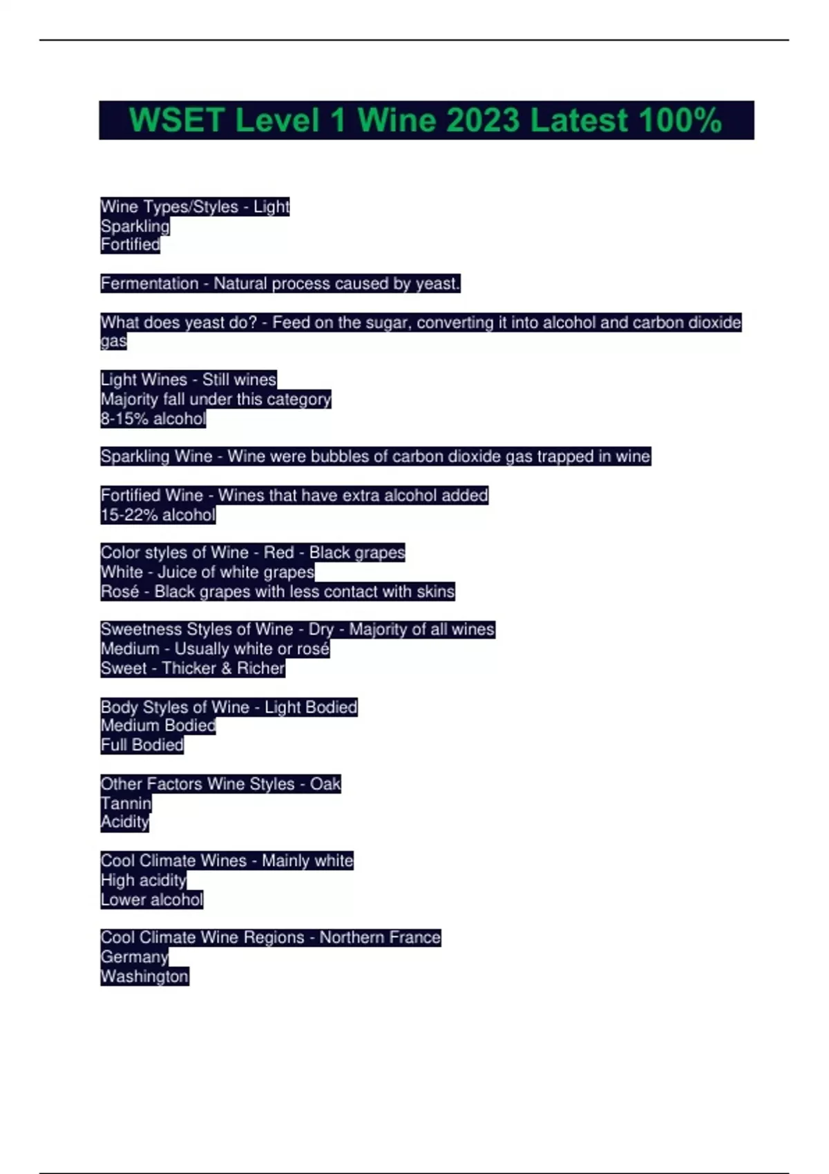 WSET Level 1 Wine 2023 Latest 100% - WSET level 1 - Stuvia US