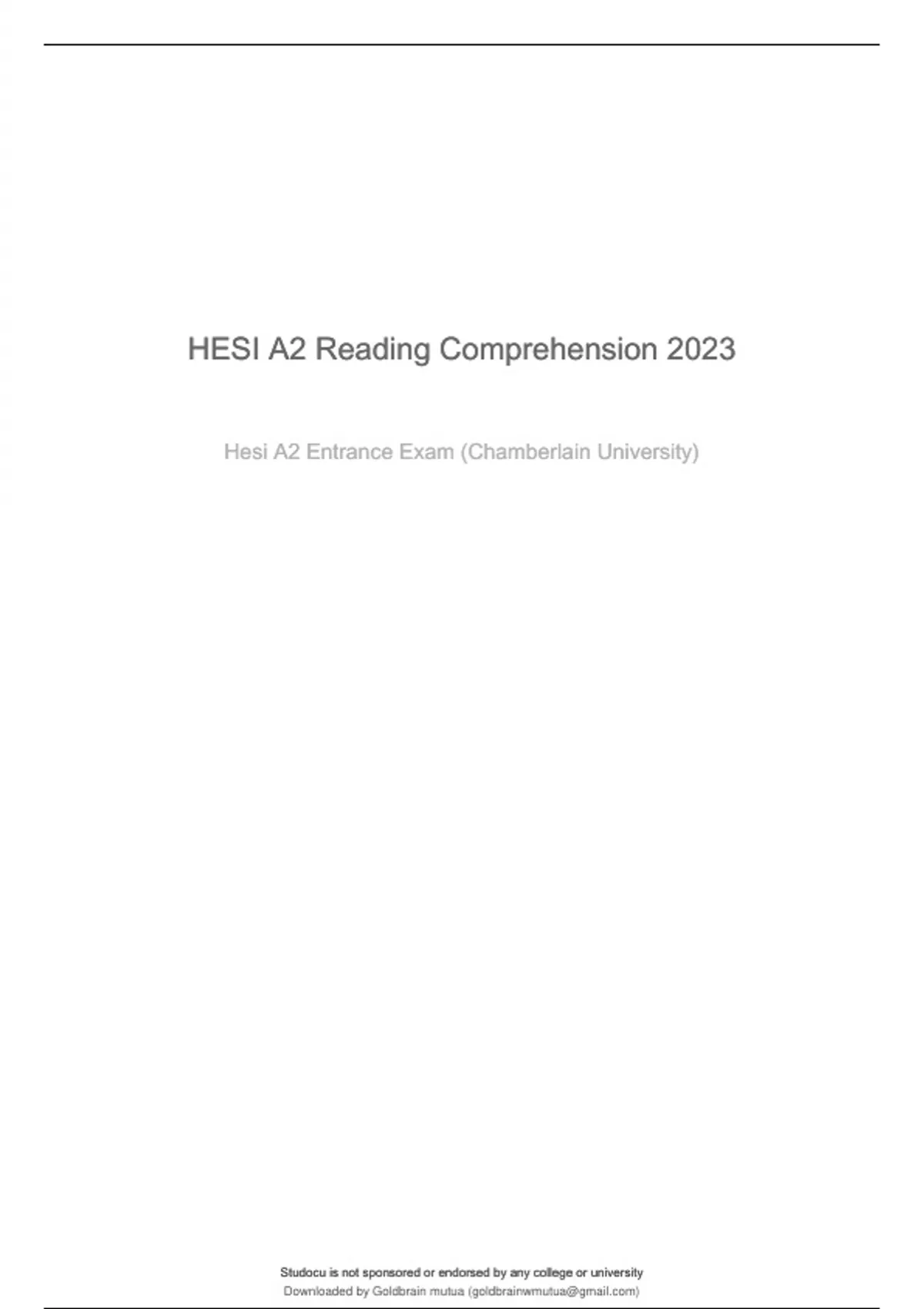 HESI A2 Reading Comprehension 2023 - Hesi A2 - Stuvia UK