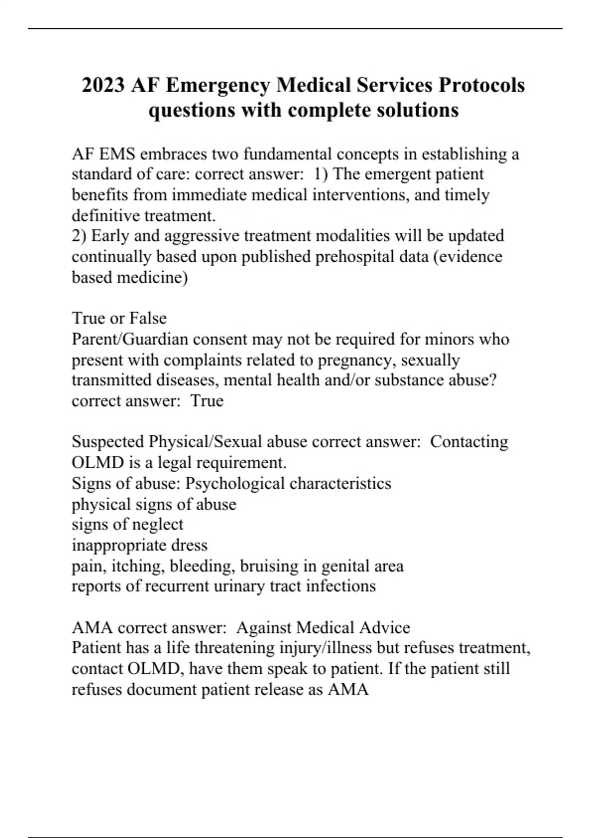 2023 AF Emergency Medical Services Protocols questions with complete ...