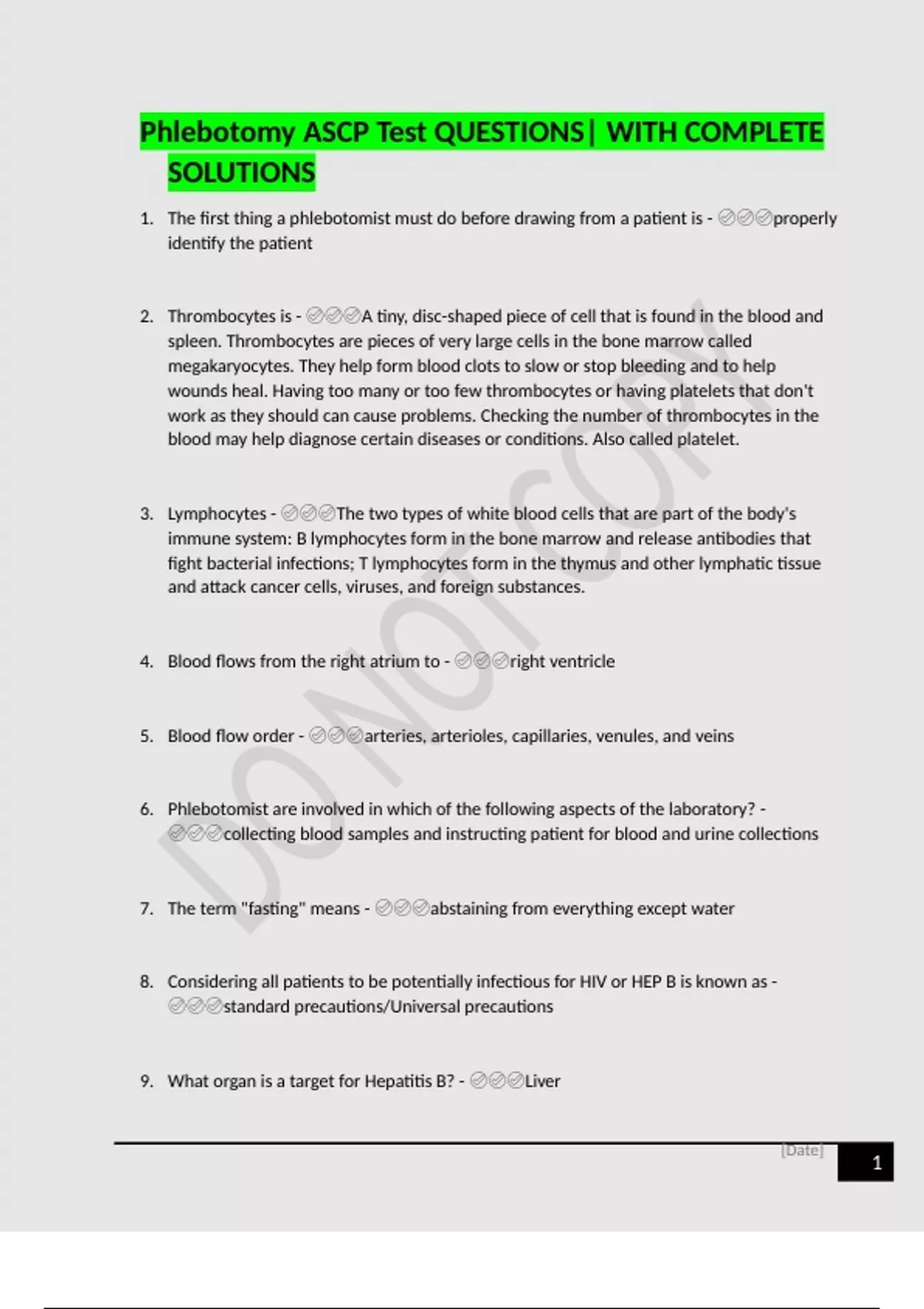 Phlebotomy ASCP Test QUESTIONS| WITH COMPLETE SOLUTIONS - Phlebotomy ...