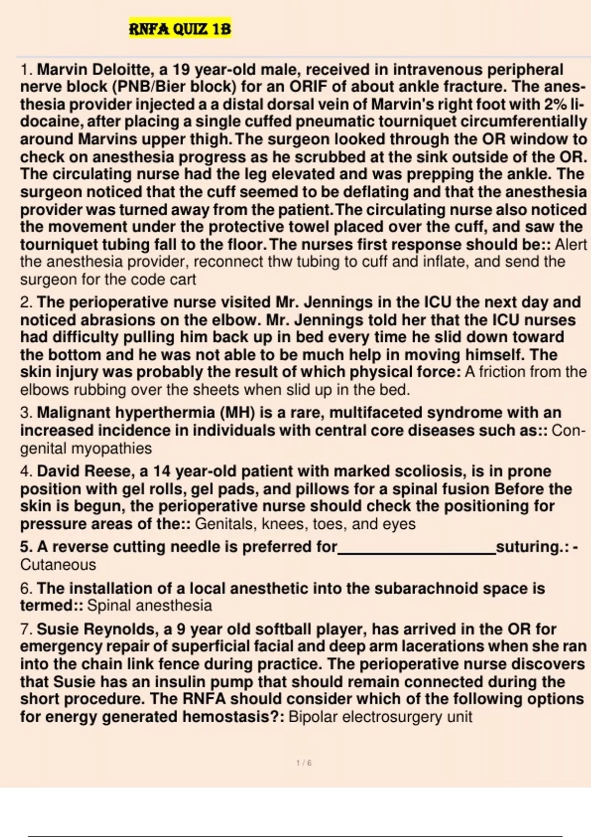 RNFA quiz 1B study guide with complete solutions. Course RNFA Institution RNFA RNFA quiz 1B ...