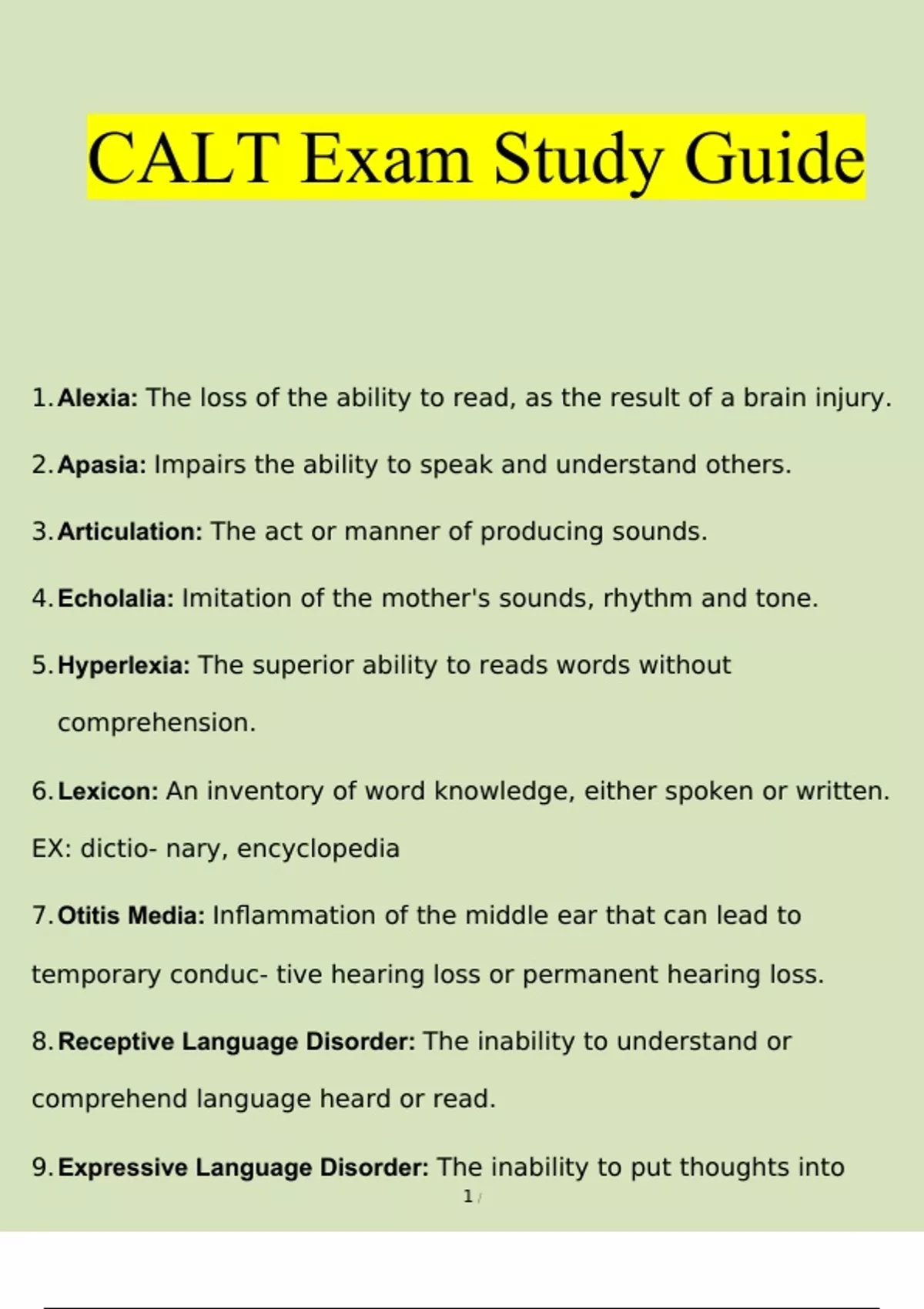 CALT Exam key Terms & definitions 2023 | 100% Verified - Calt - Stuvia US