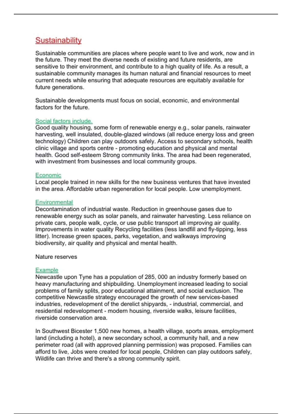 Summary A level Geography, Sustainable Settlements - Geography - Stuvia US
