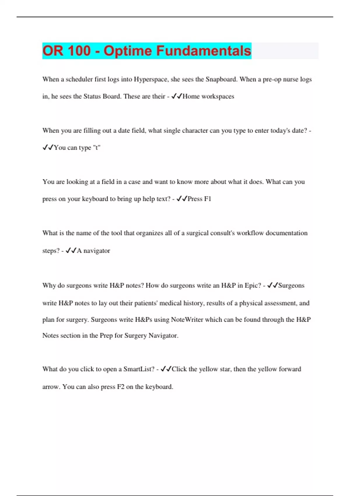 OR 100 - Optime Fundamentals | 95 Questions with 100% Correct Answers ...