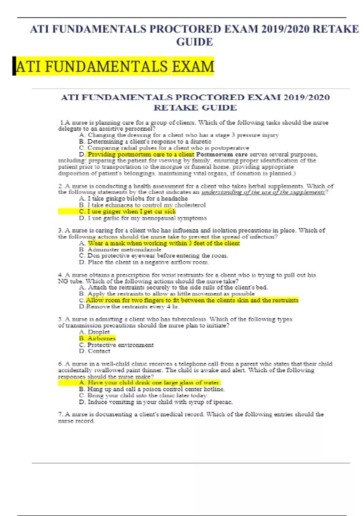 ATI FUNDAMENTALS EXAM WITH COMPLETE SOLUTIONS RSTED A+ 2023|2024 UPDATE ...