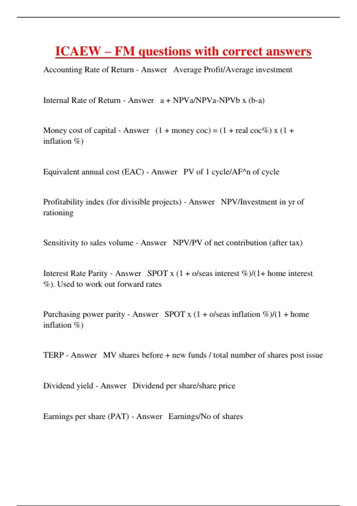 ICAEW – FM questions with correct answers - ICAEW - Stuvia US