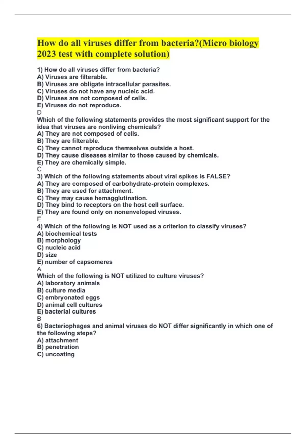 How do all viruses differ from bacteria?(Micro biology 2023 test with ...