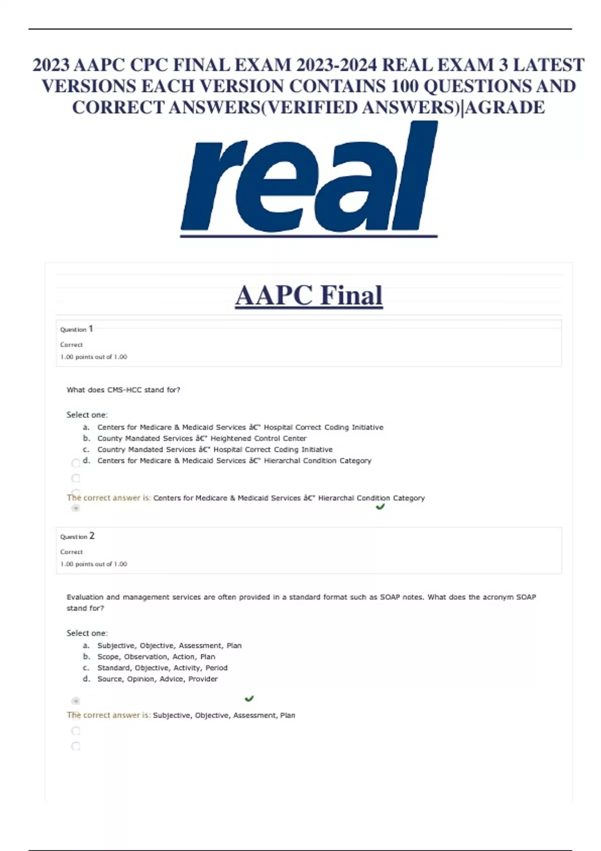 2023 AAPC CPC FINAL EXAM REAL EXAM 3 LATEST VERSIONS EACH VERSION ...