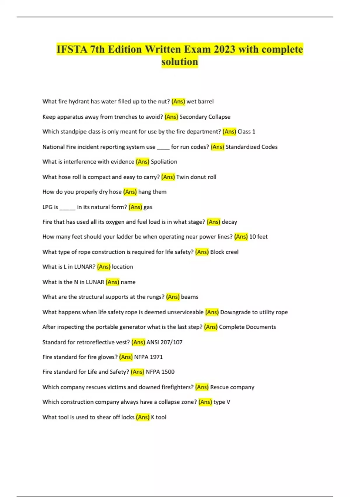 IFSTA 7th Edition Written Exam 2023 with complete solution - IFSTA ...