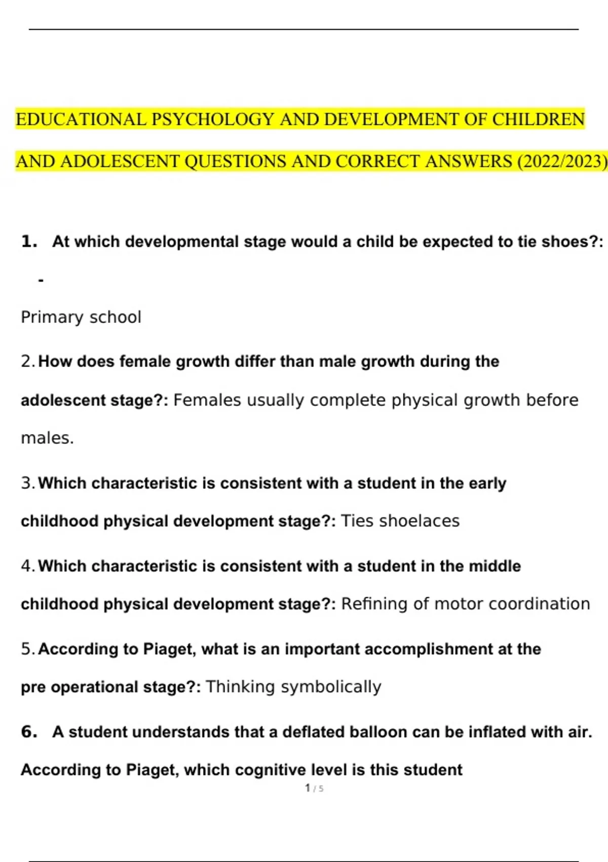 WGU D307 Educational Psychology & Development of Children & Adolescents ...