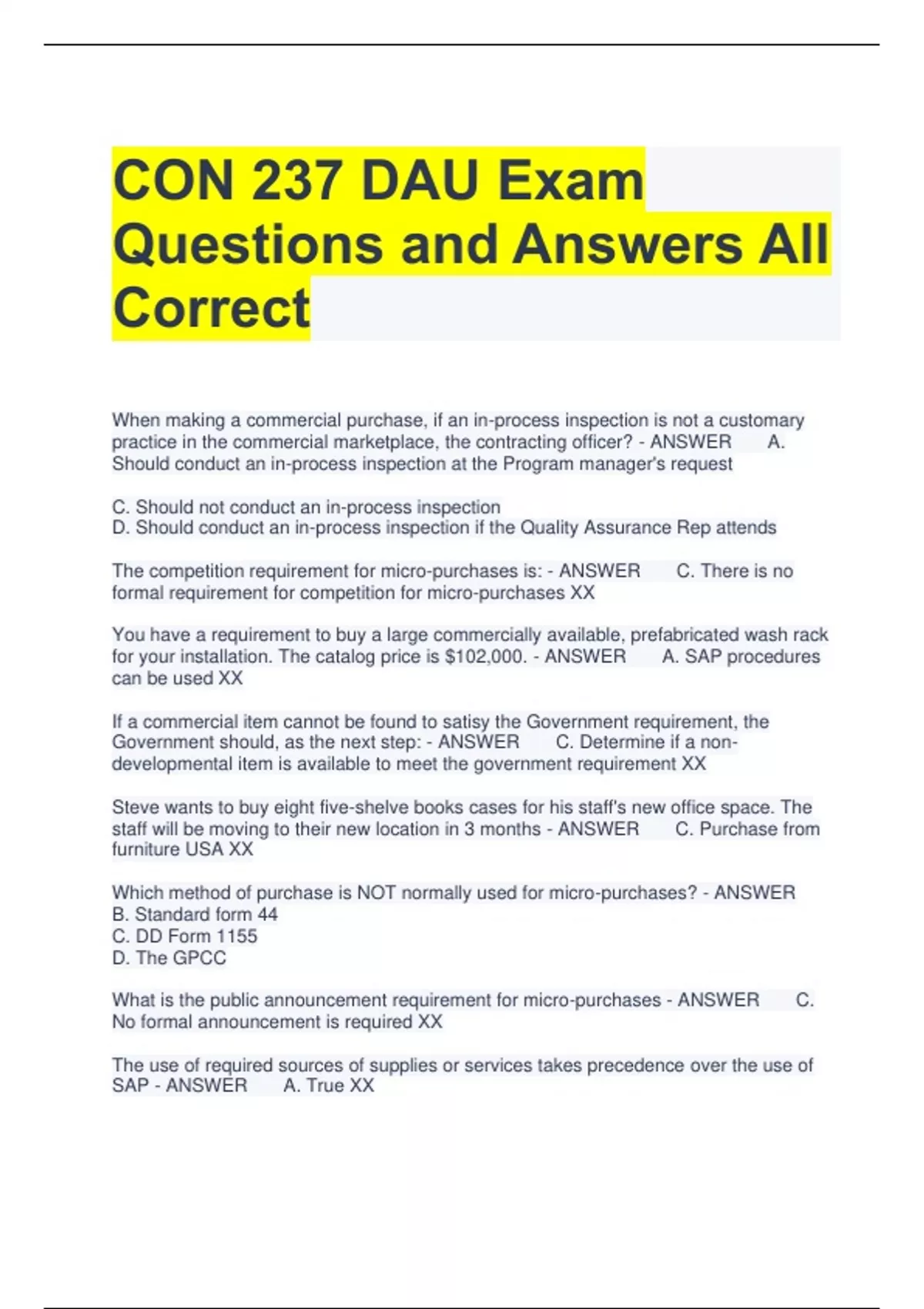 CON 237 DAU Exam Questions and Answers All Correct - CON 237 DAU ...