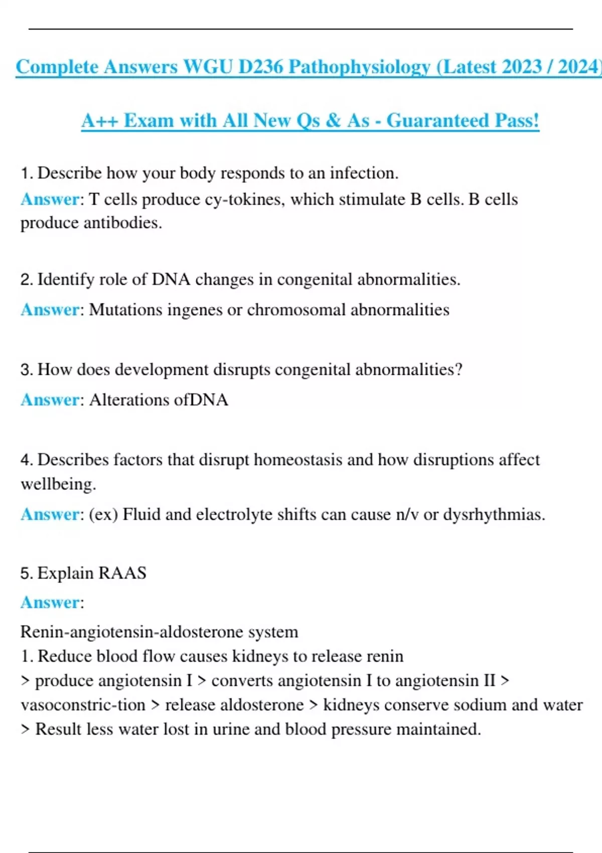 Complete Answers WGU D236 Pathophysiology (Latest 2023 / 2024) A++ Exam ...