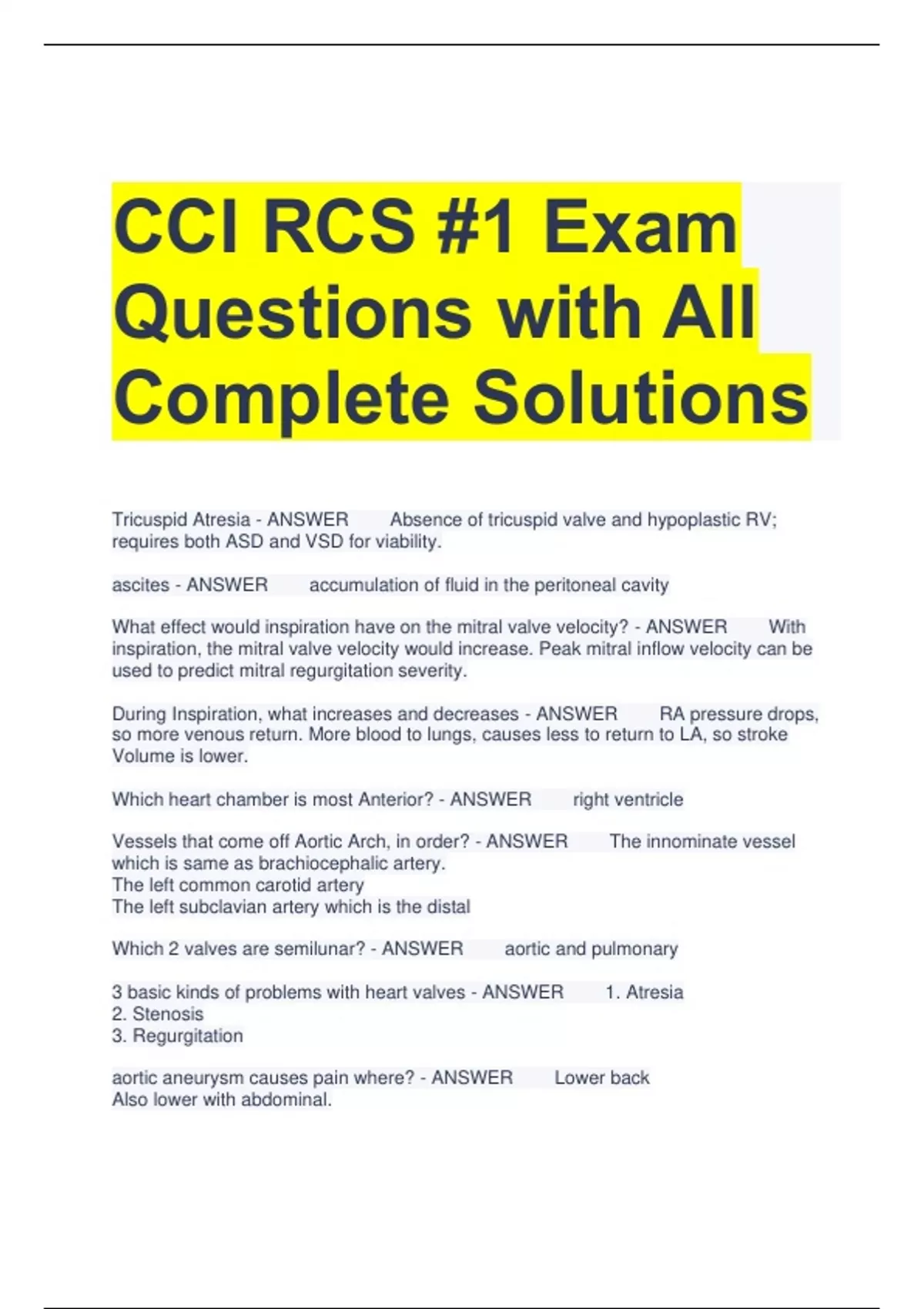 CCI RCS #1 Exam Questions with All Complete Solutions - CCI RCS - Stuvia US