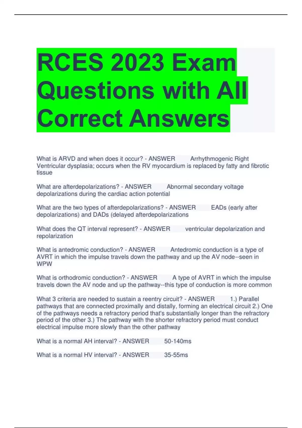 RCES 2023 Exam Questions with All Correct Answers - RCES - Stuvia US