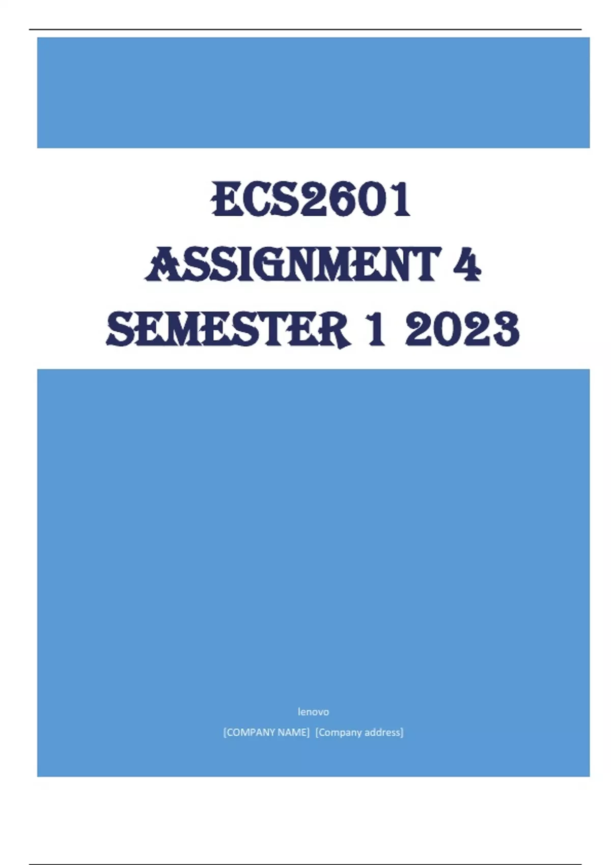 ECS2601 Assignment 4 Semester 1 2023 - ECS2601 - Microeconomics (ECS2601) - Stuvia SA