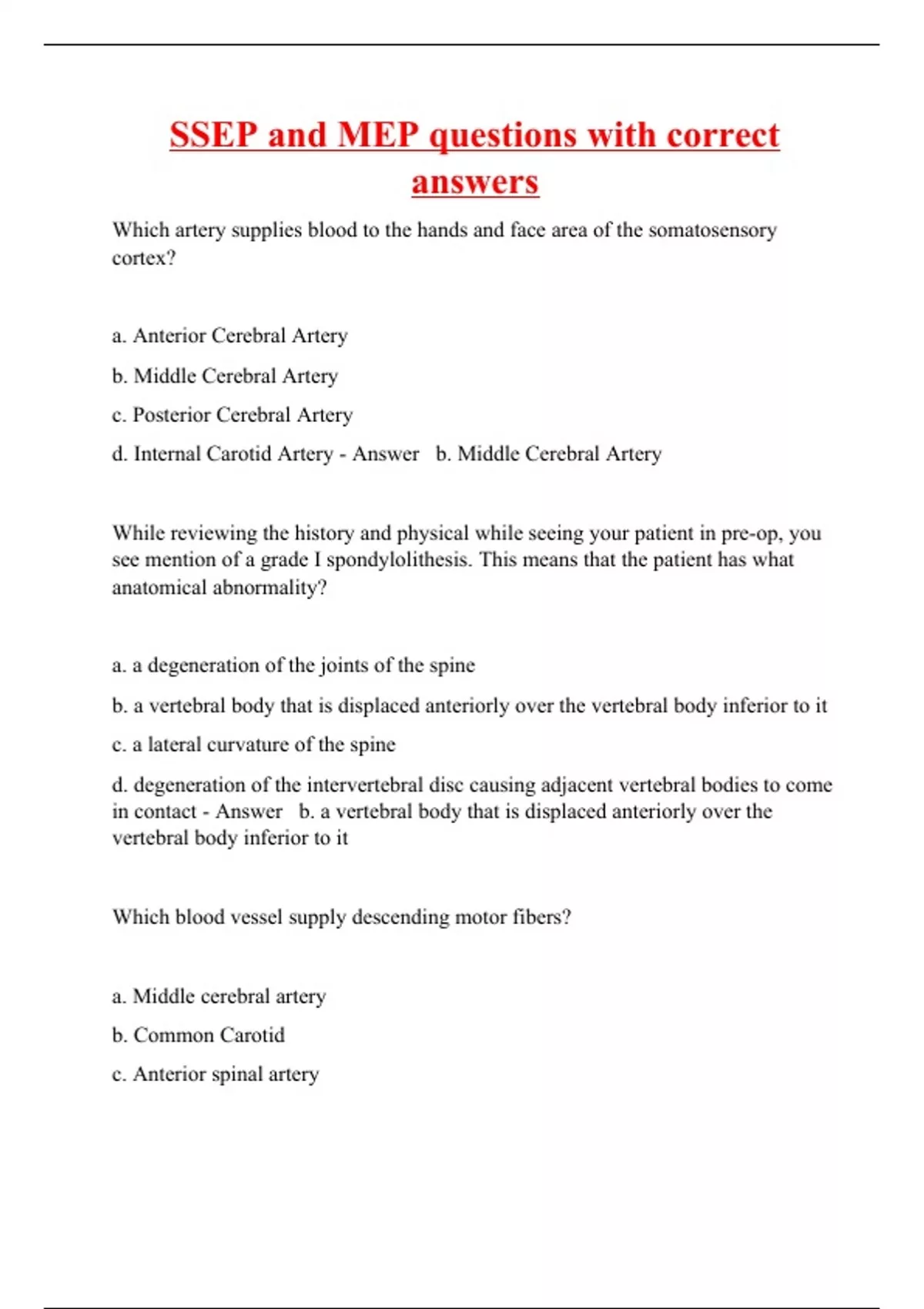 SSEP and MEP questions with correct answers - SSEP and MEP - Stuvia US