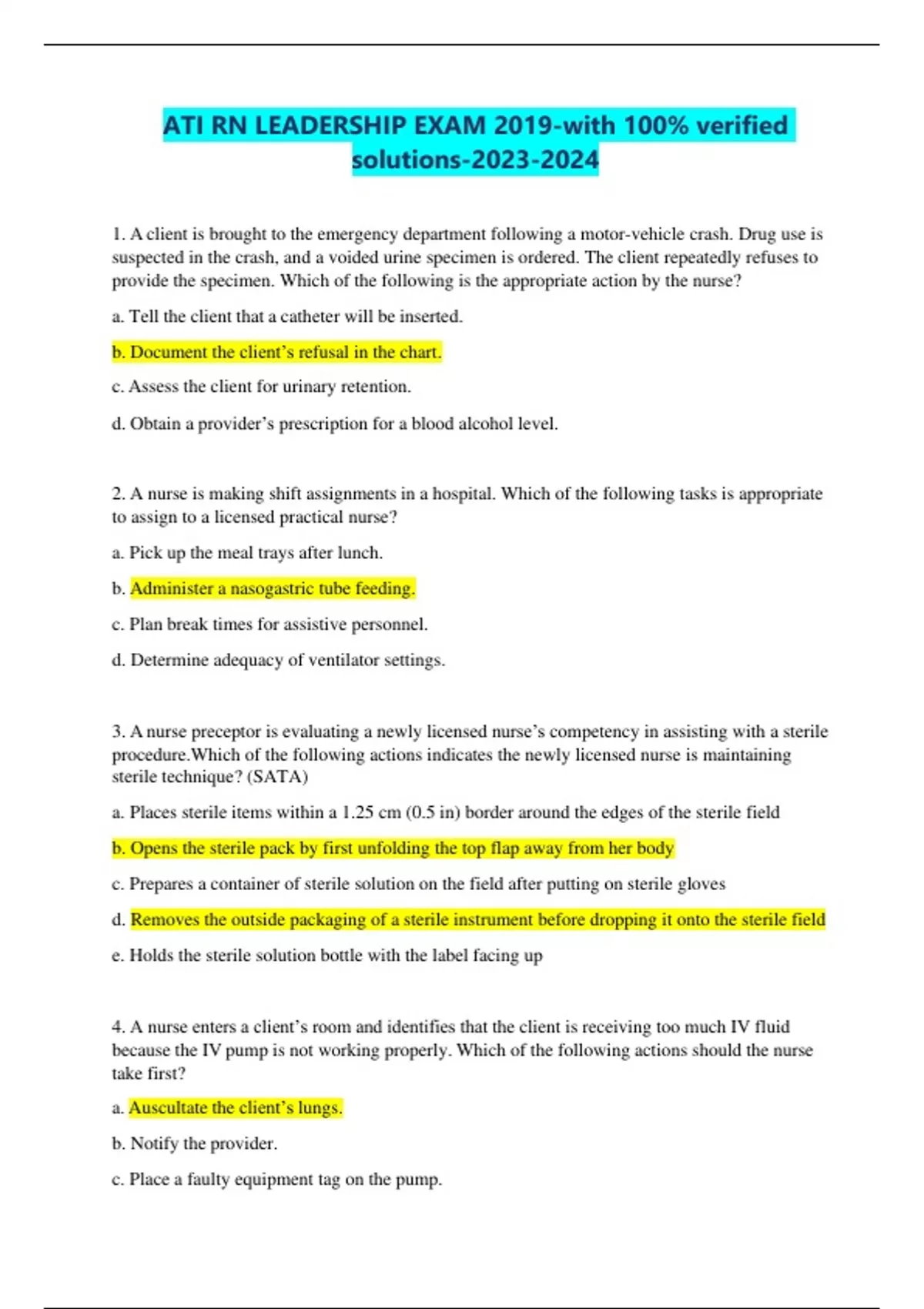 ATI RN LEADERSHIP EXAM 2019-with 100% verified solutions- - ATI RN ...