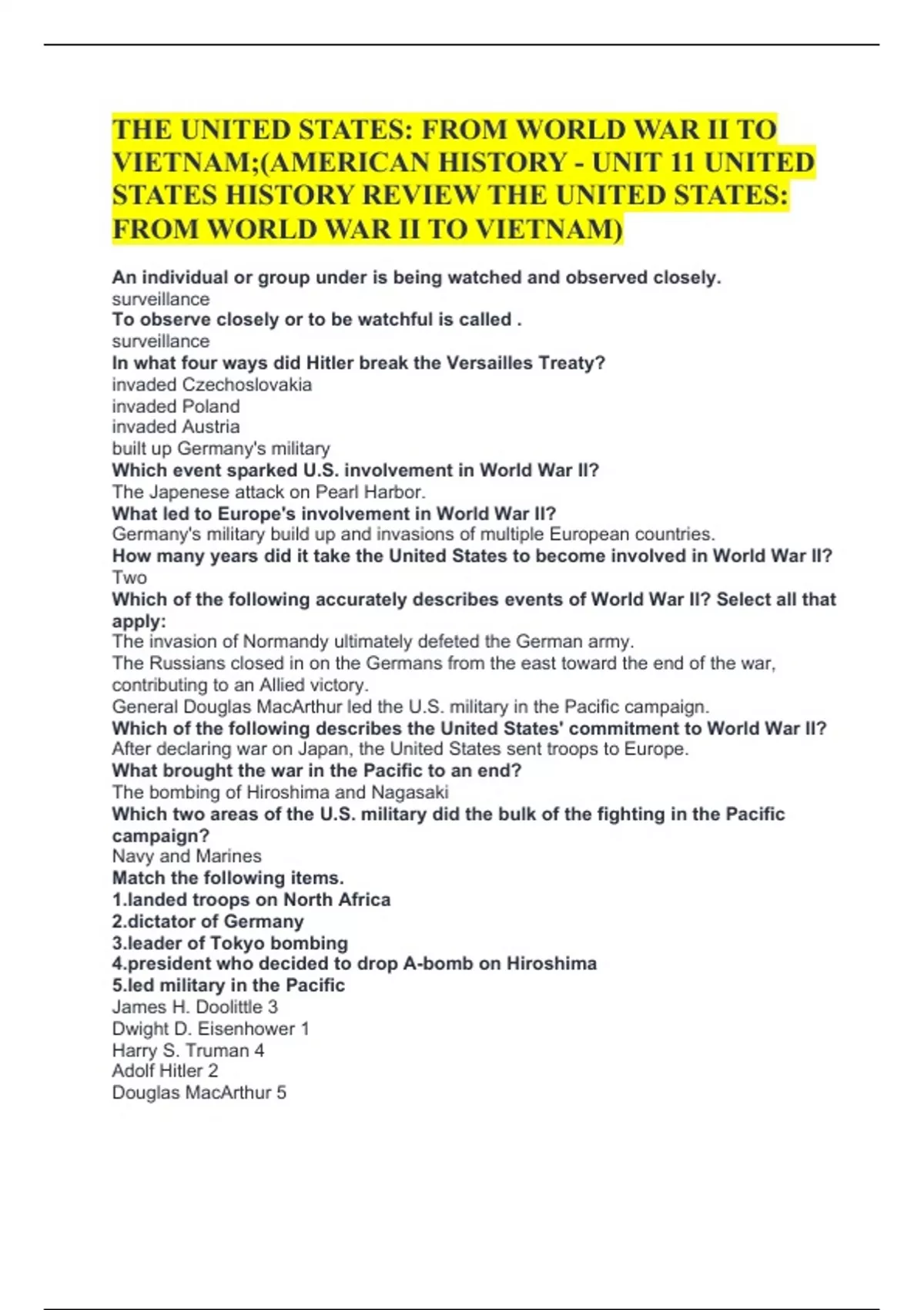 THE UNITED STATES: FROM WORLD WAR II TO VIETNAM;(AMERICAN HISTORY ...