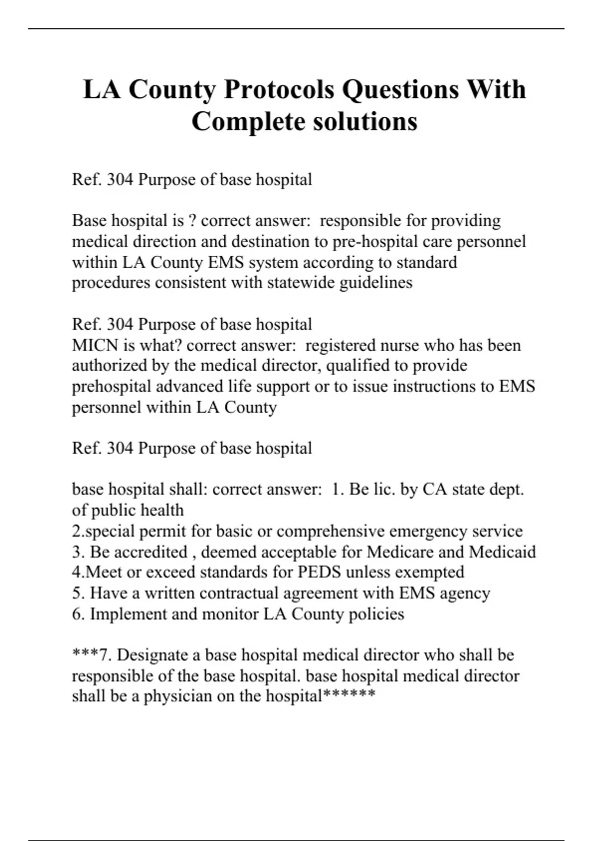 LA County Protocols Questions With Complete solutions - EMS protocols ...