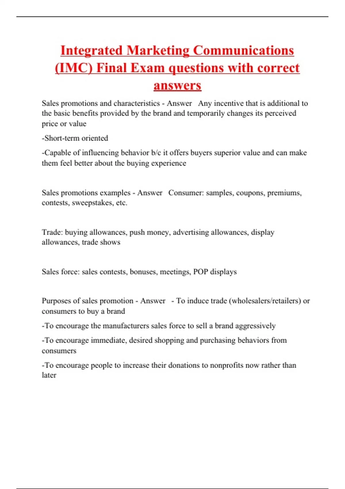 Integrated Marketing Communications (IMC) Final Exam questions with ...