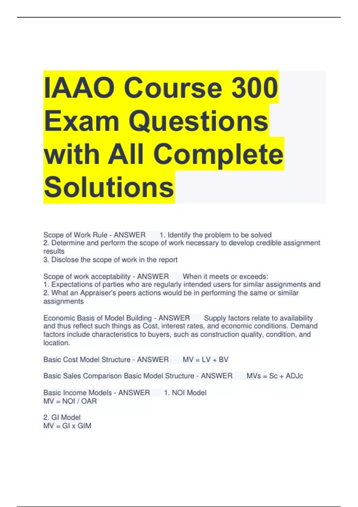 IAAO Course 300 Exam Questions with All Complete Solutions - IAAO ...
