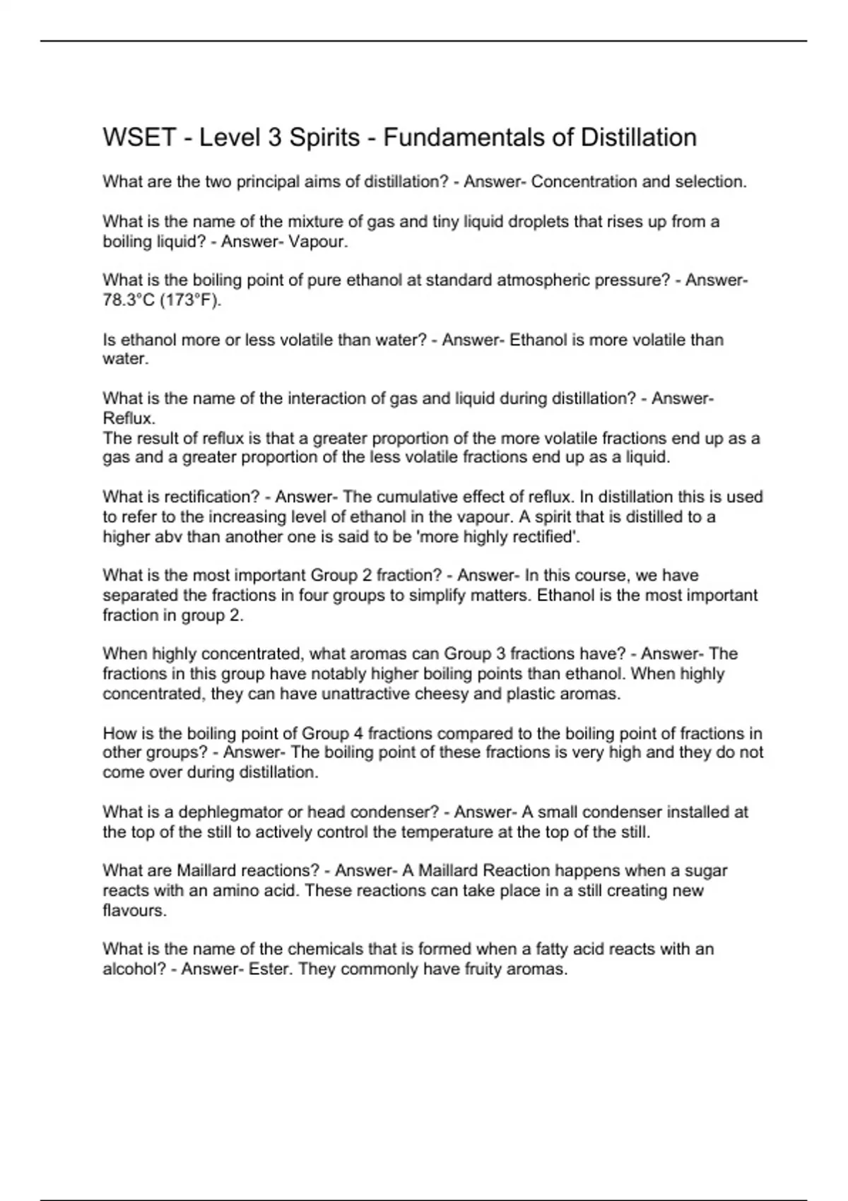 WSET - Level 3 Spirits - Fundamentals of Distillation - WSET - Stuvia US