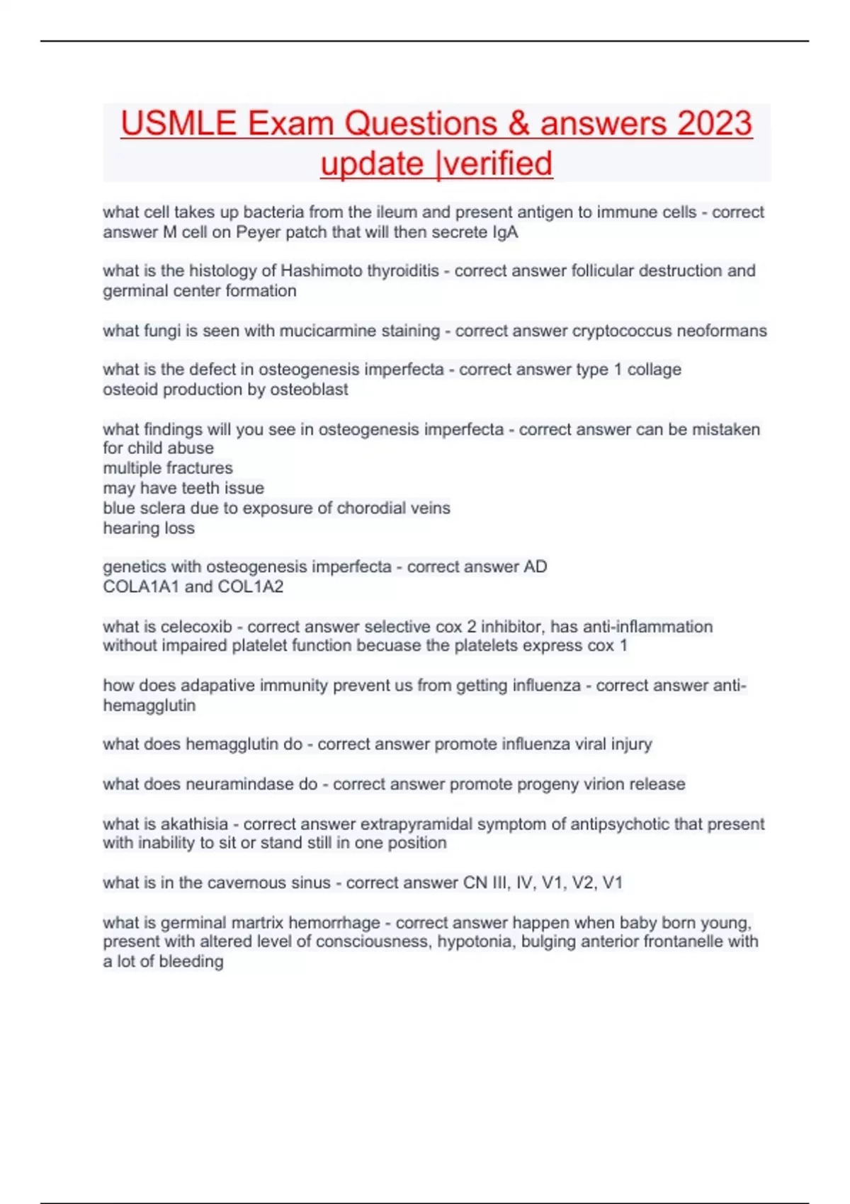 USMLE Exam Questions & answers 2023 update |verified - USMLE E - Stuvia US