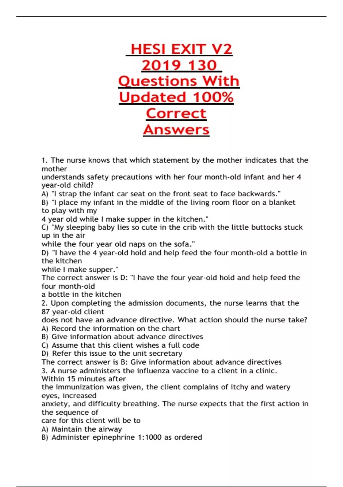 HESI EXIT V2 130 Questions With Updated 100% Correct Answers - Nursing ...