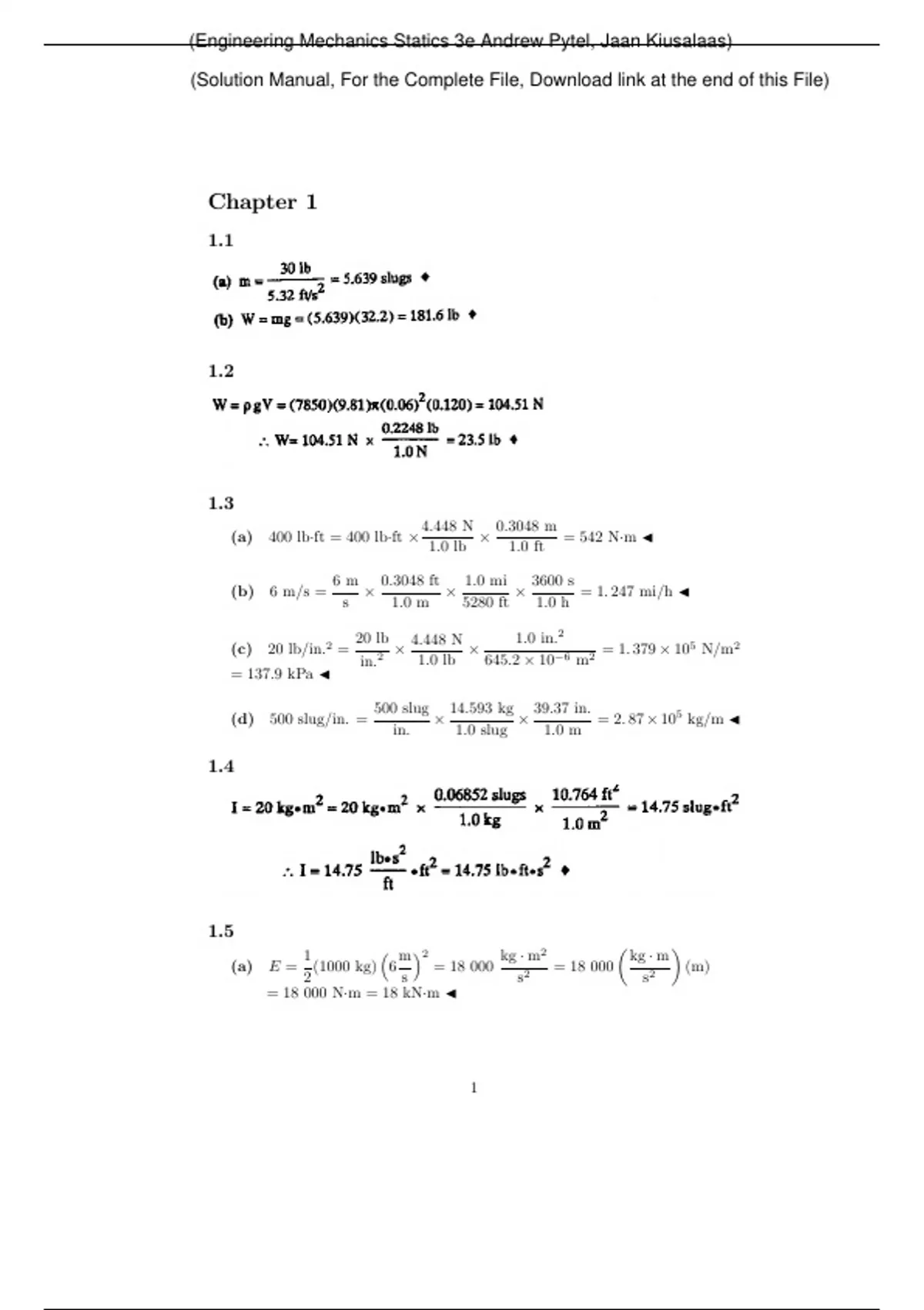 Engineering Mechanics Statics 3rd Edition By Andrew Pytel, Jaan Kiusalaas (Solution Manual ...