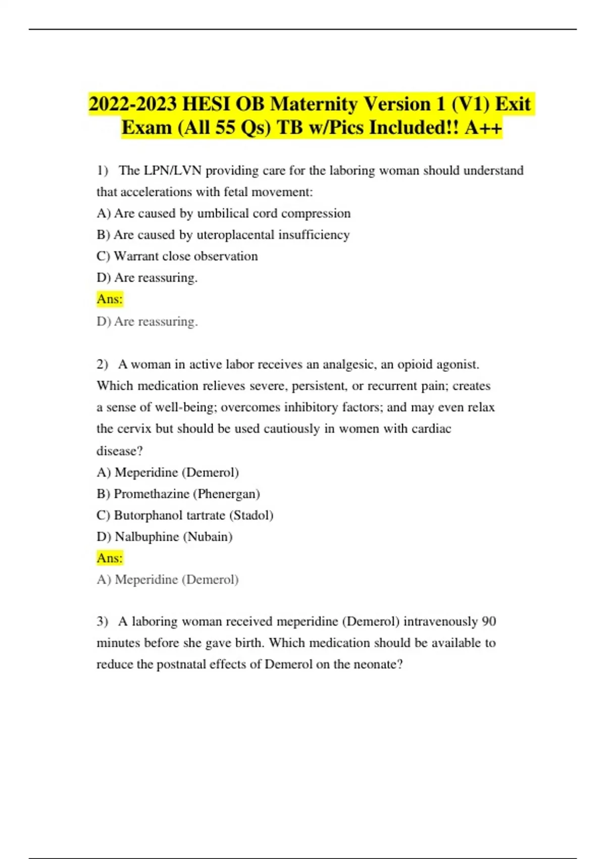 Extensive;HESI OB Maternity All Recent Versions |OB Maternity HESI EXIT ...