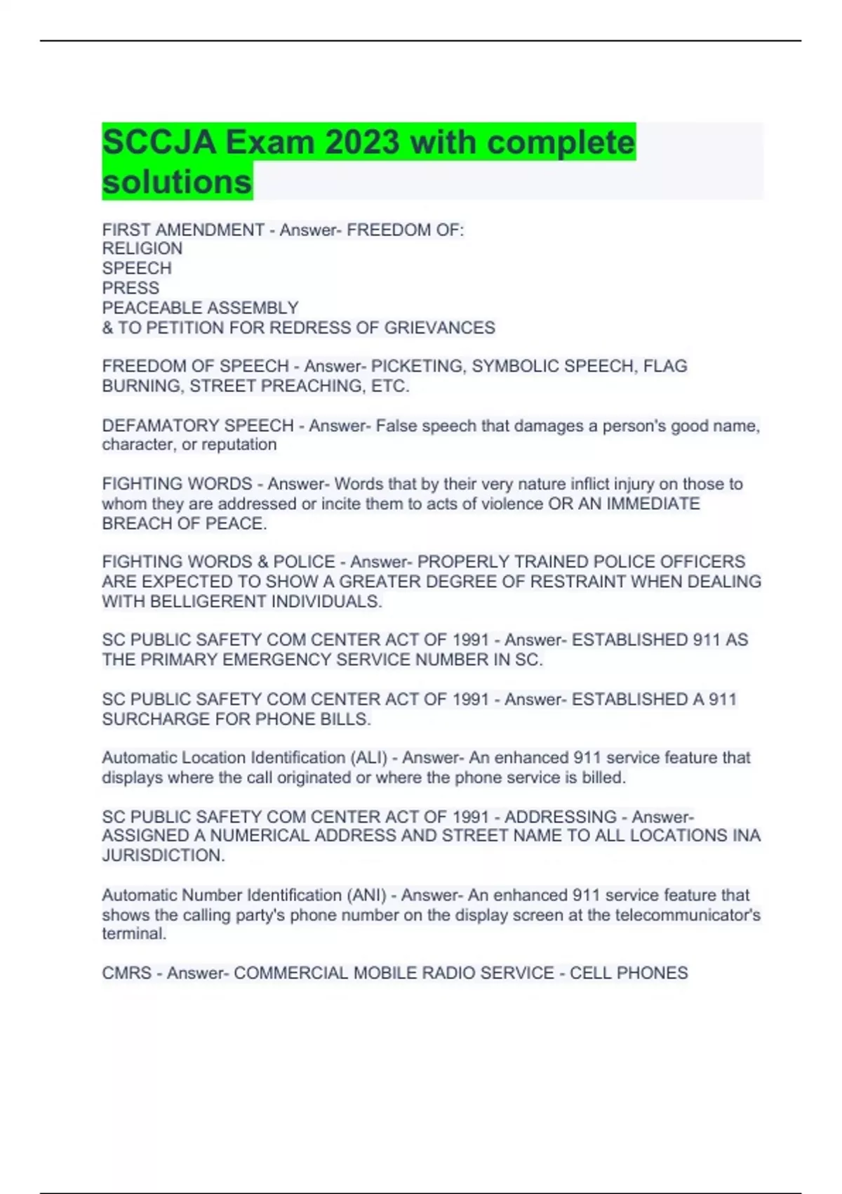 SCCJA Exam 2023 with complete solutions - SCCJA - Stuvia US