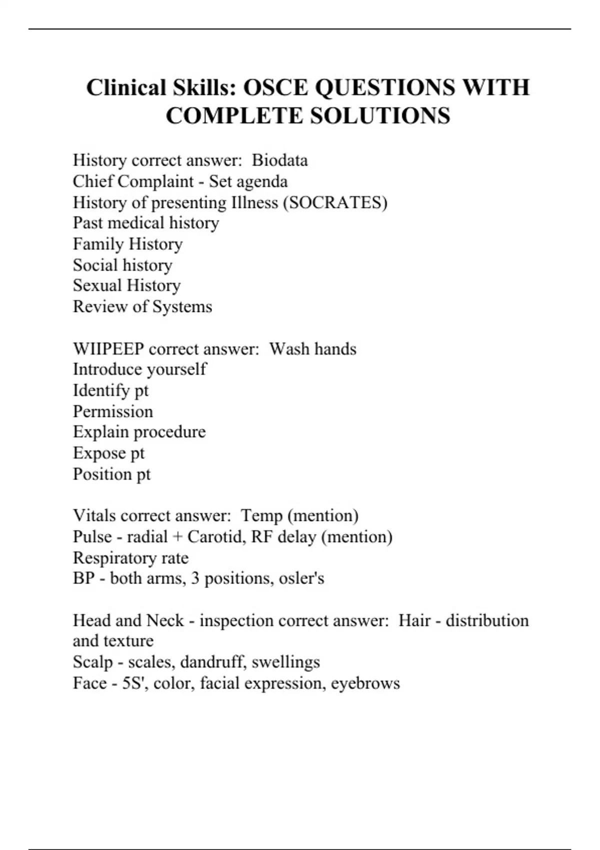 Clinical Skills OSCE QUESTIONS WITH COMPLETE SOLUTIONS ADEX DSE OSCE Clinical Skills OSCE QUESTIONS WITH COMPLETE SOLUTIONS ADEX DSE OSCE