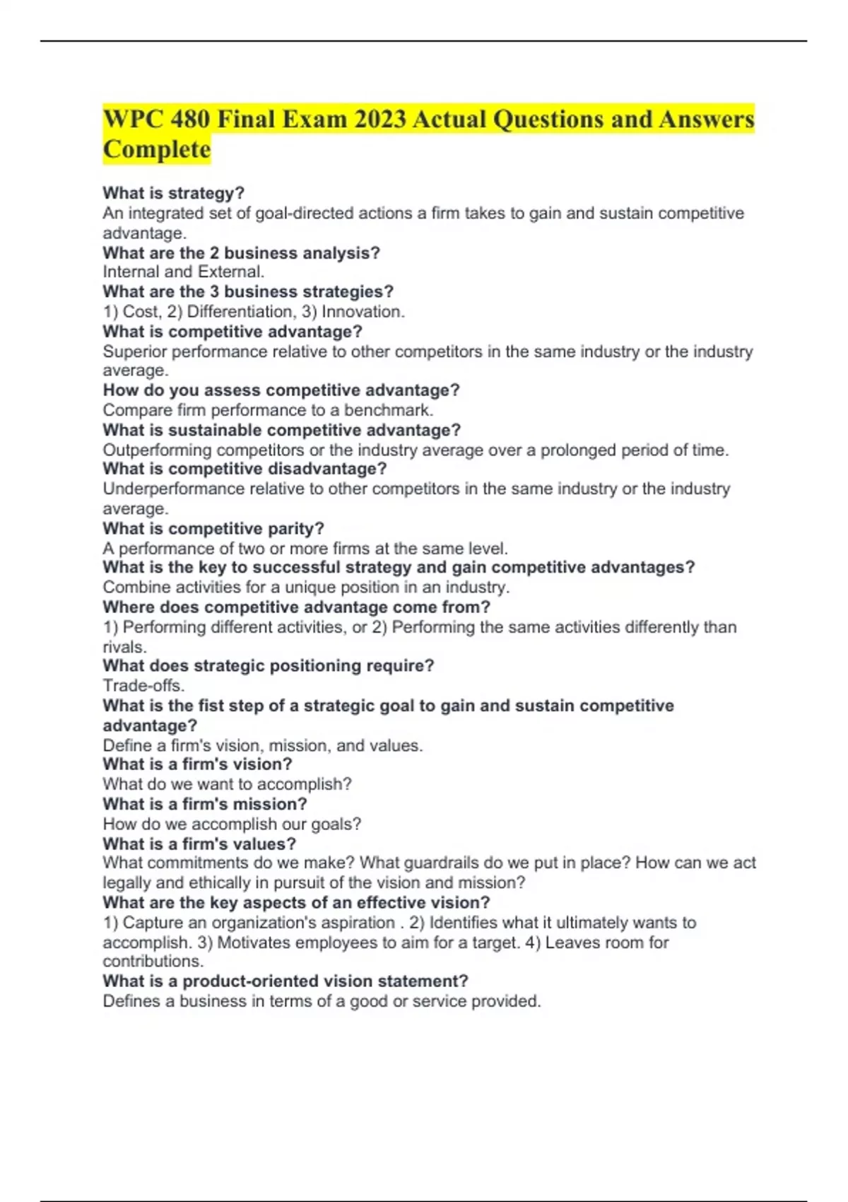 WPC 480 Final Exam 2023 Actual Questions and Answers Complete - WPC 480 ...