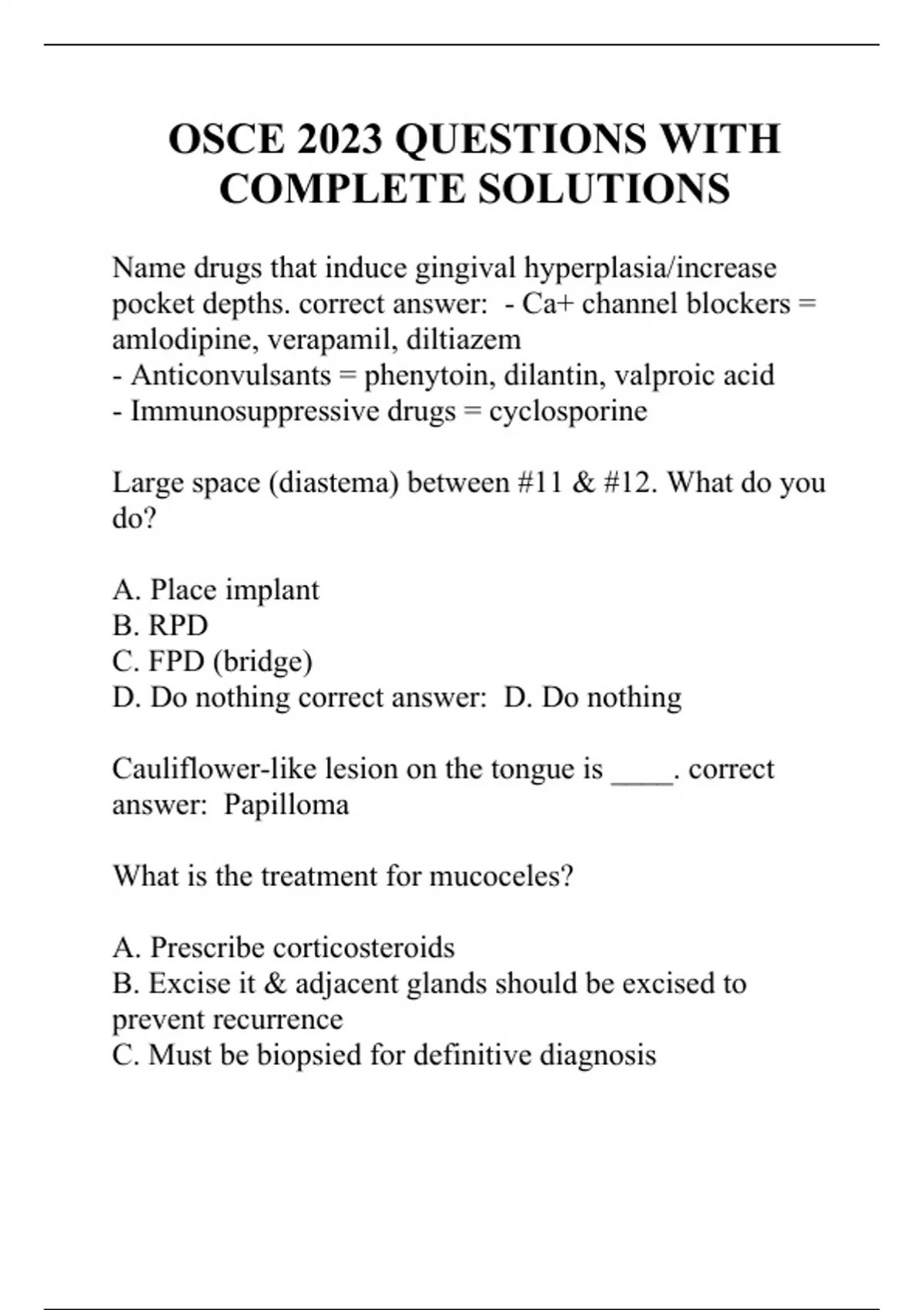OSCE 2023 QUESTIONS WITH COMPLETE SOLUTIONS - ADEX DSE OSCE - Stuvia US