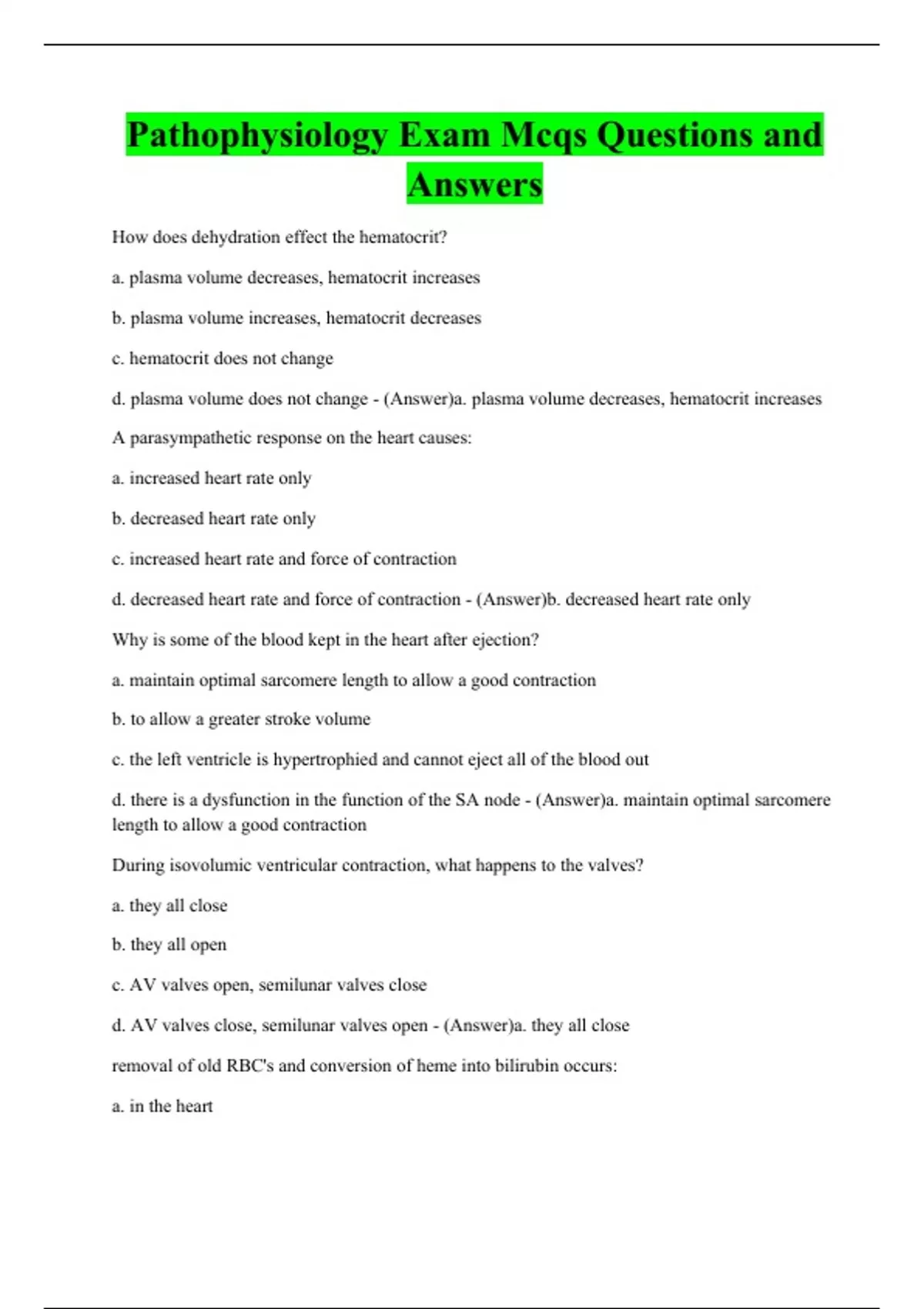 Pathophysiology Exam Mcqs Questions and Answers (2023 Update ...