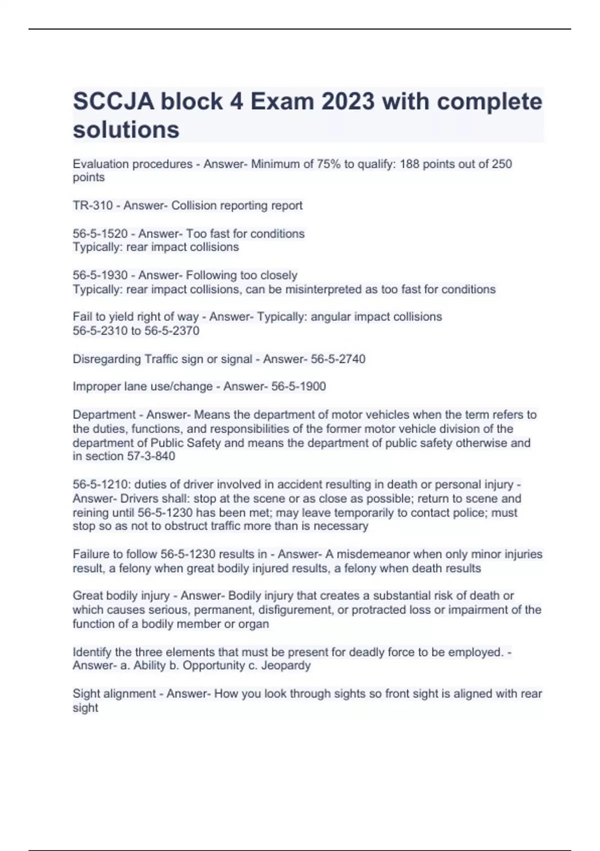 SCCJA block 4 Exam 2023 with complete solutions - SCCJA - Stuvia US