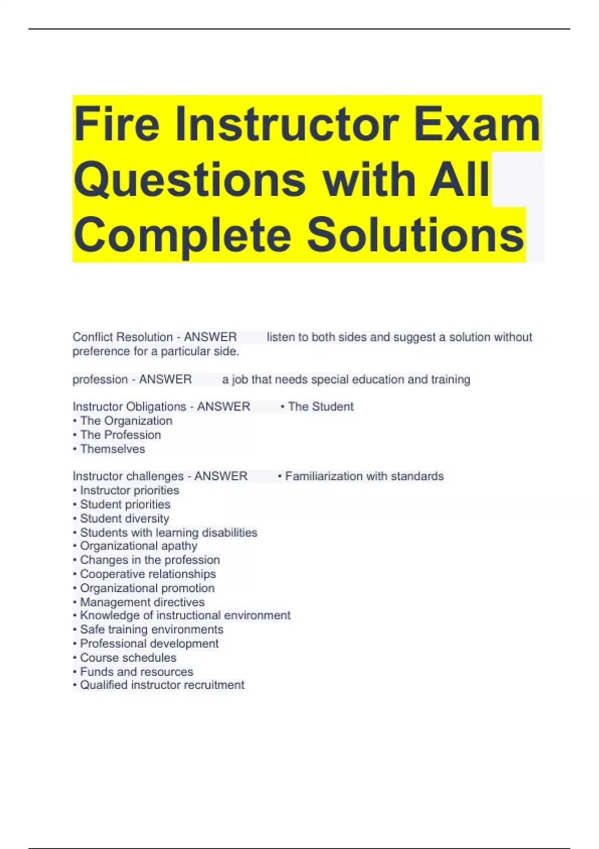 Bundle For Fire Instructor Exam Questions with All Complete Solutions ...
