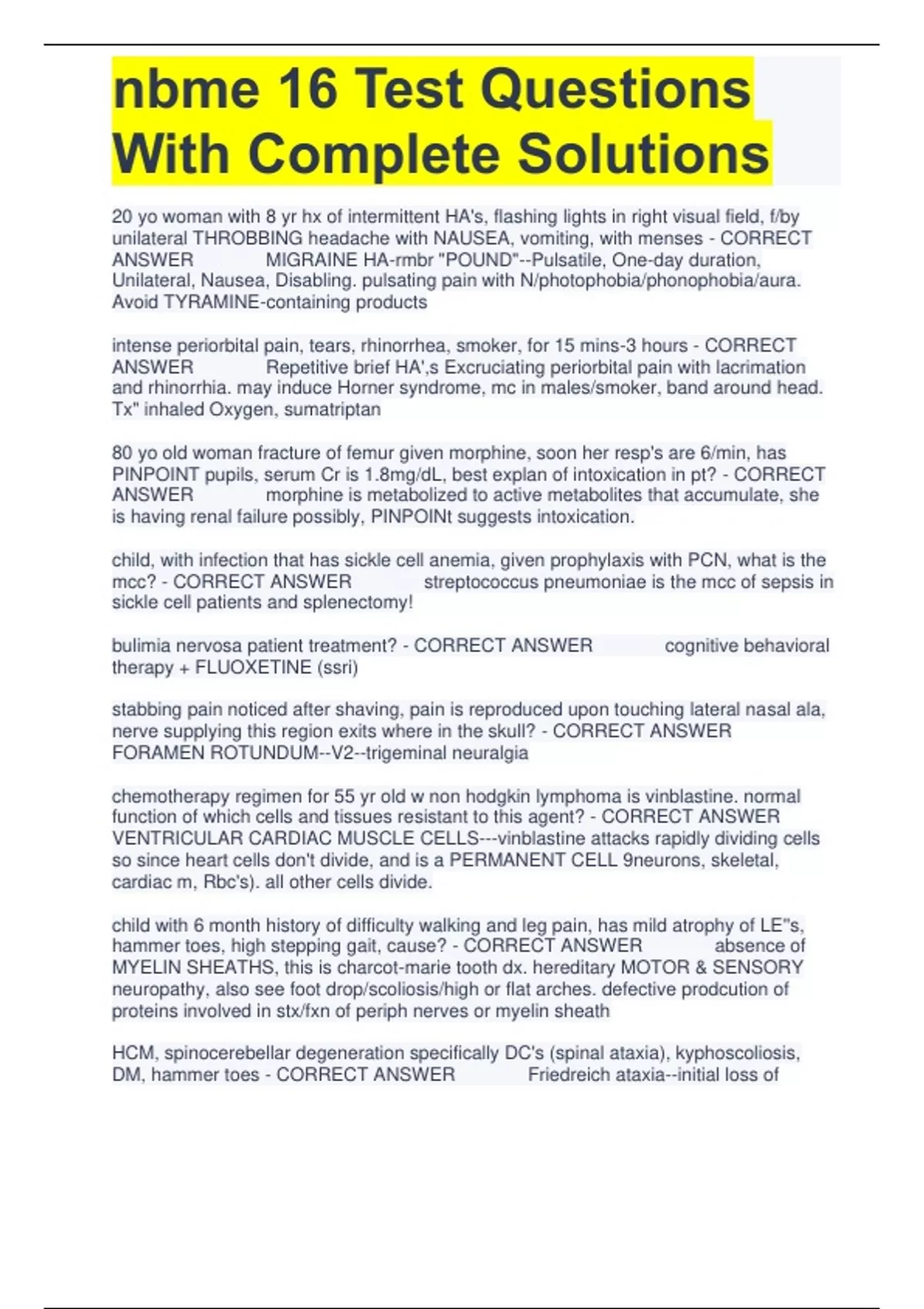 nbme 16 Test Questions With Complete Solutions - Nbme 16 - Stuvia US