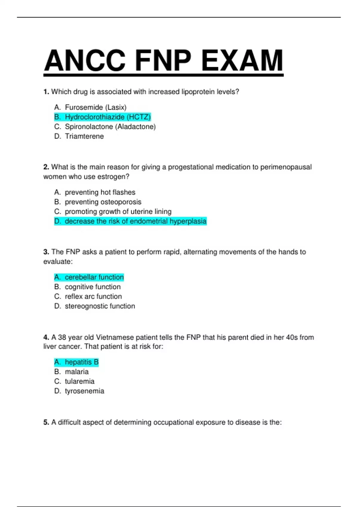 ANCC FNP BOARDS EXAM. QUESTIONS WITH 100% CORRECT ANSWERS. - ANCC FNP ...